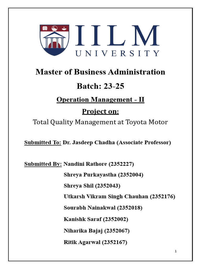 Om2 Project GRP 1 | PDF | Lean Manufacturing | Toyota