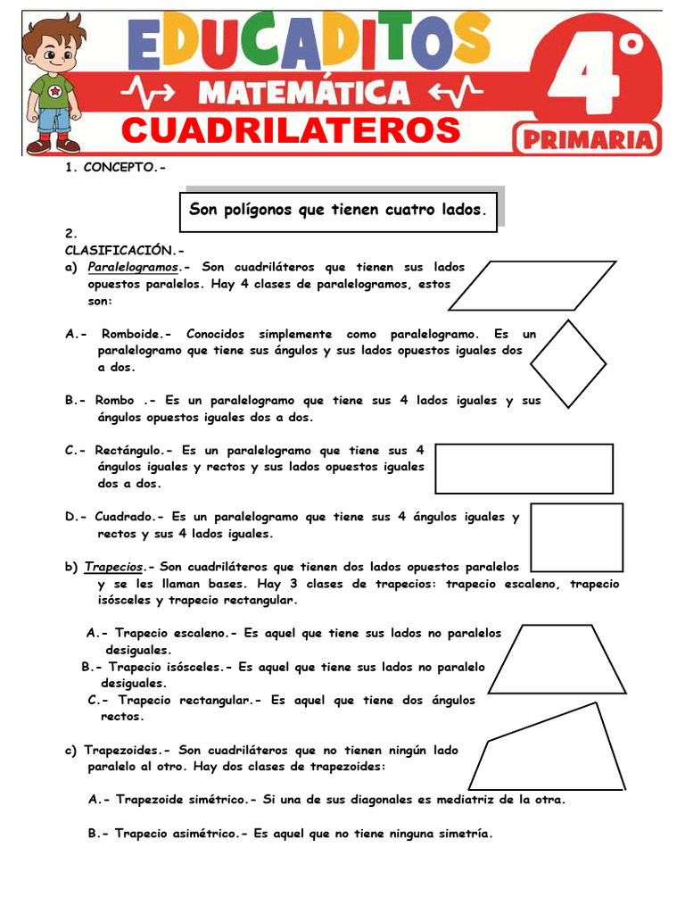 Clases y ejercicios de cuadriláteros 4° | PDF | Rectángulo | Geometría