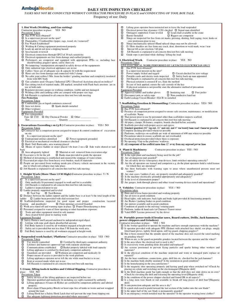 Checklist On Daily Inspection | Download Free PDF | Scaffolding ...
