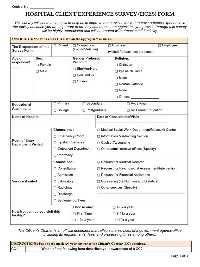 (English) Hospital Client Experience Survey (HCES) Tool | PDF | Patient ...