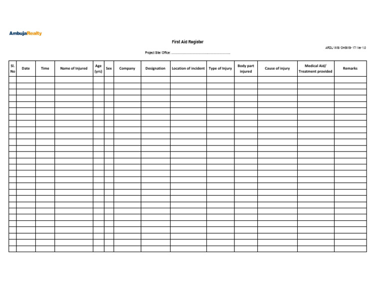 OHSMS 17 - First Aid Register | PDF
