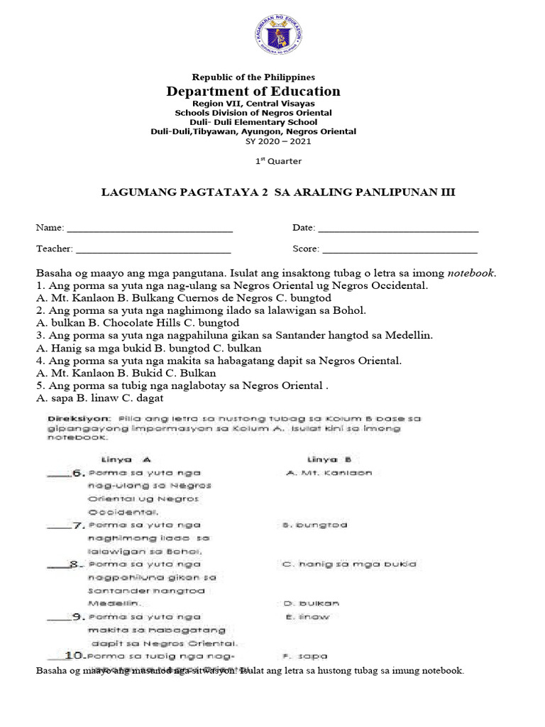 Summative Test Aral Pan Grade 3 | PDF