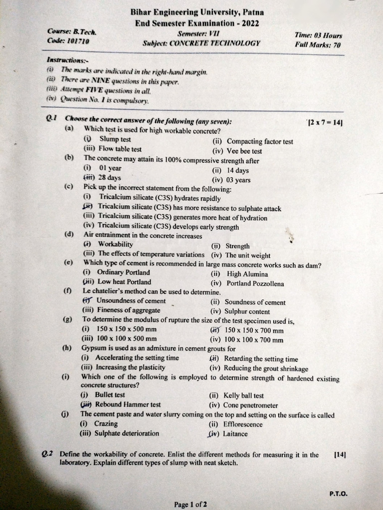 Concrete Technology Questions | PDF | Concrete | Cement