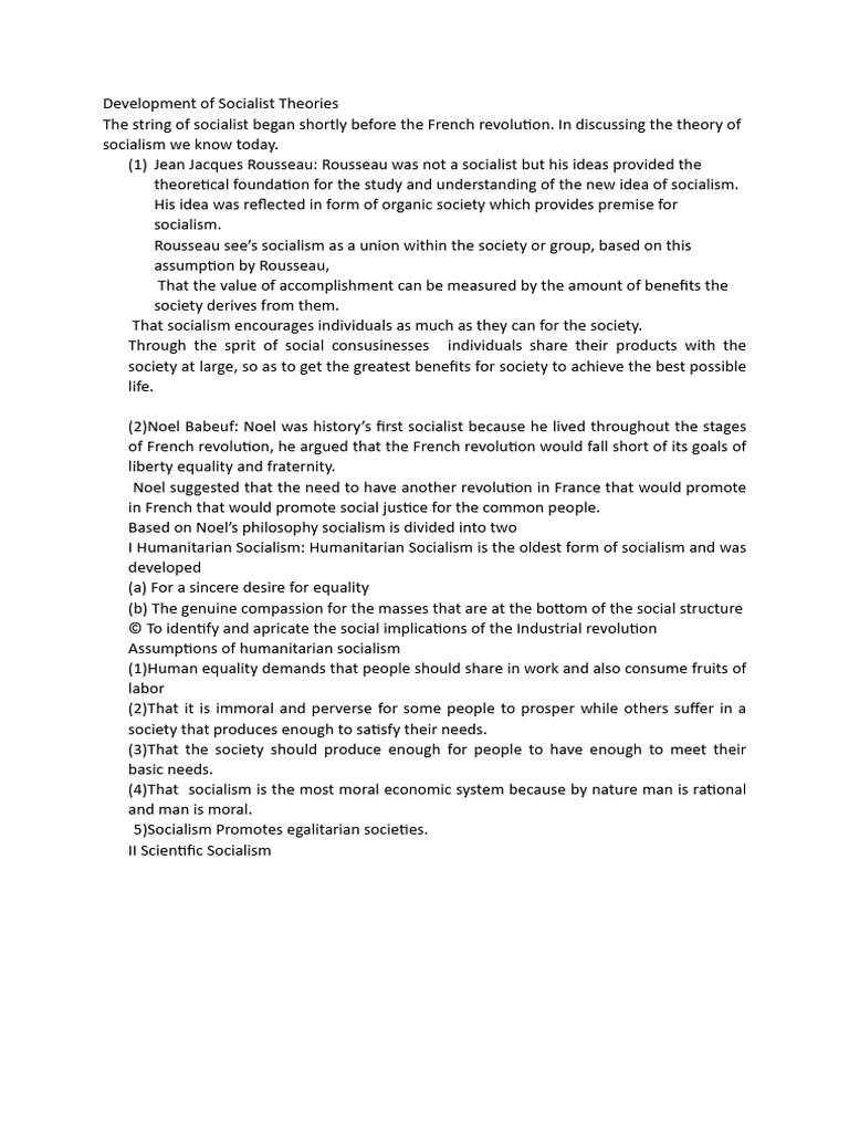Development of Socialist Theory | PDF | Socialism | Egalitarianism