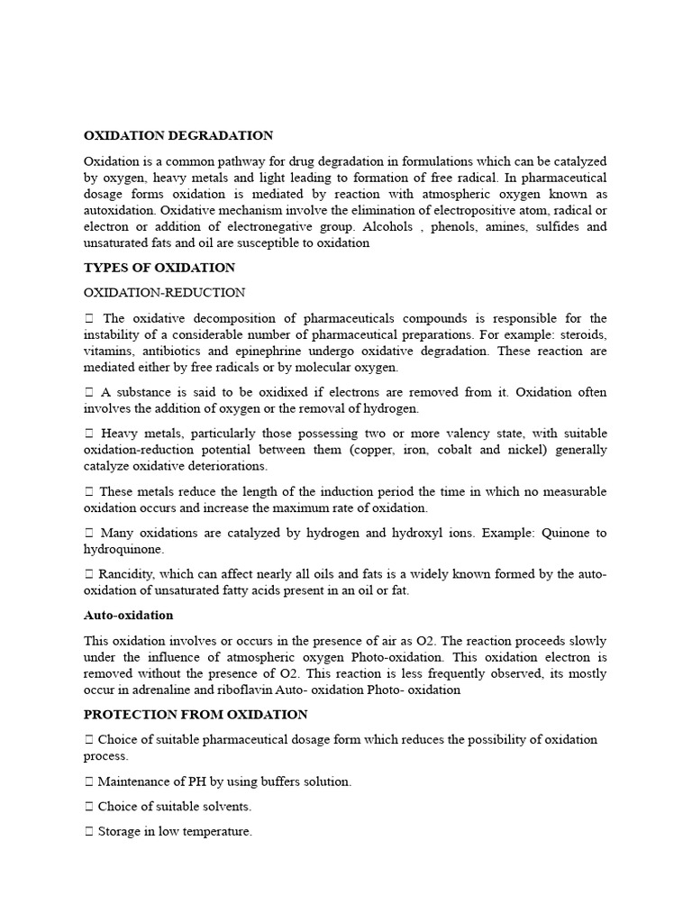 Oxidation-Drug Stability | PDF | Redox | Antioxidant