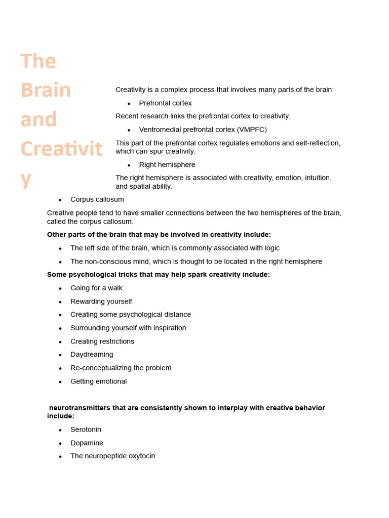 Brain and Creativity | PDF | Creativity | Neuroscience
