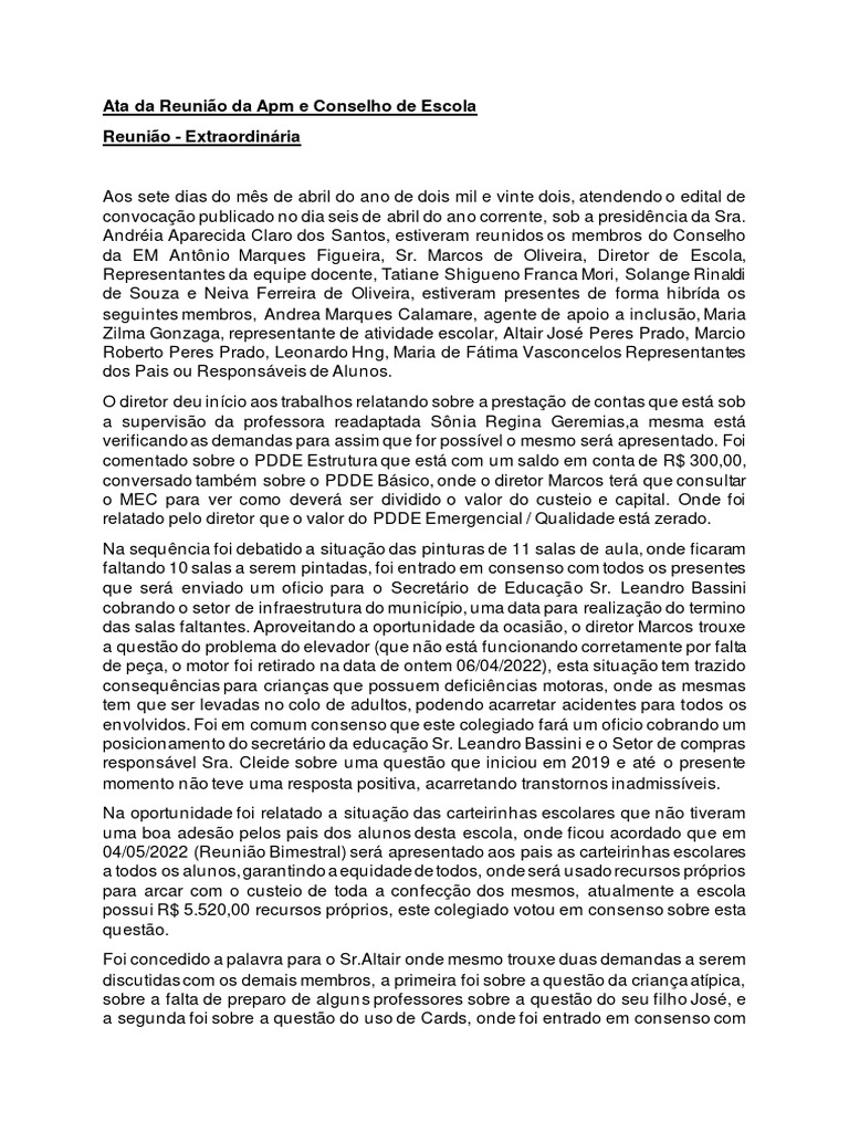 Ata Da Reunião-07-04-2022 | PDF | Escolas Ata Da Reunião-07-04-2022 | PDF | Escolas