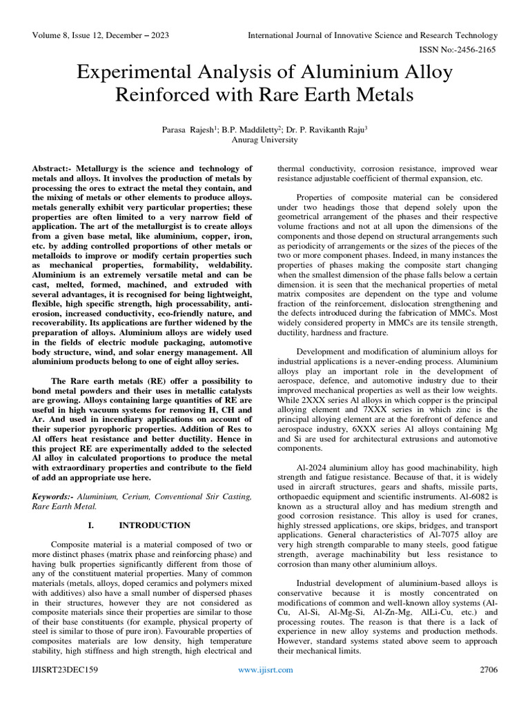 Experimental Analysis of Aluminium Alloy Reinforced With Rare Earth ...