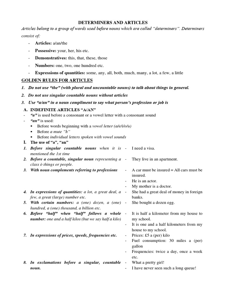 Determiner and Articles | PDF | Plural | Grammatical Number