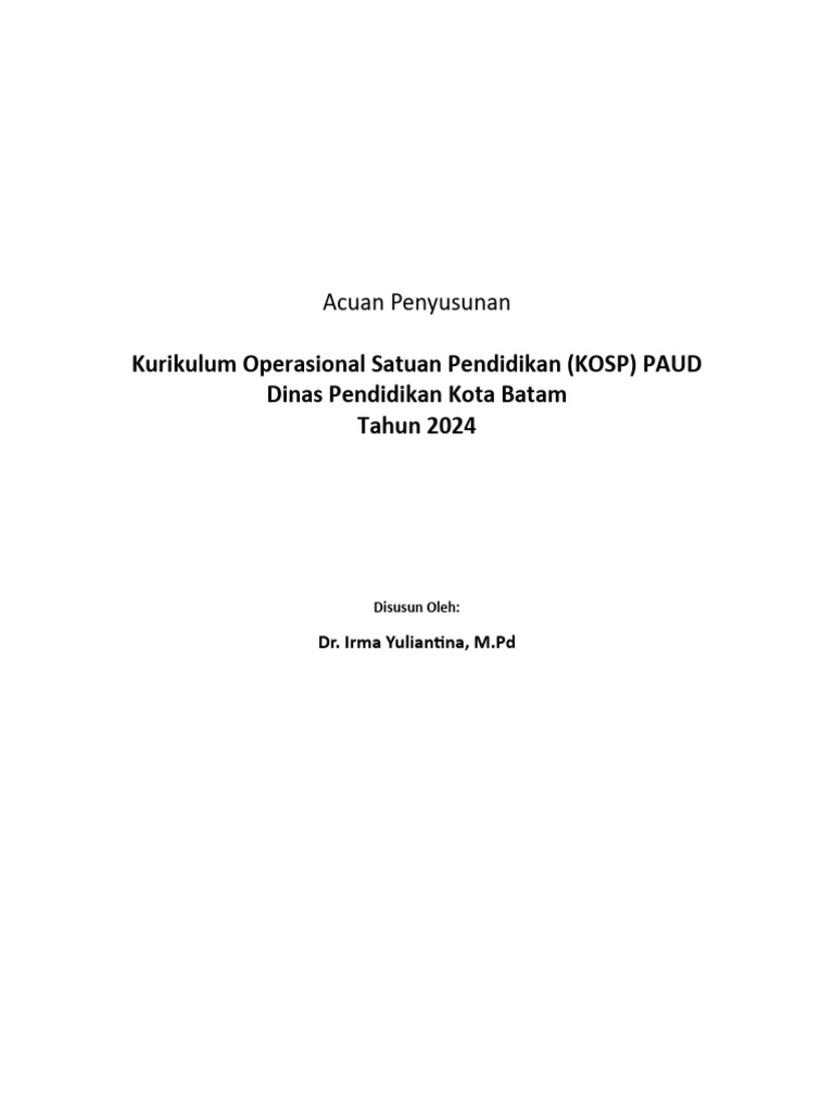 KIRIM - Draft Penyusunan KOSP PAUD Kota Batam | PDF | Karier & Perkembangan | Seni