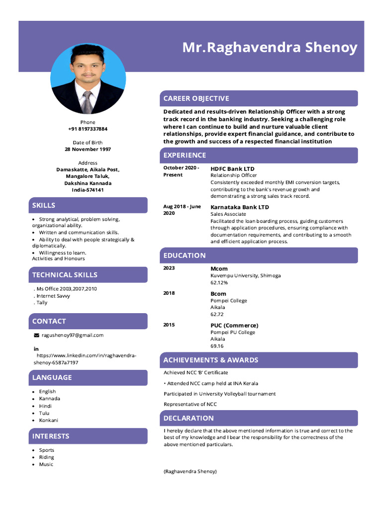Raghavendra Shenoy Resume 22-11-2023 | PDF | Business
