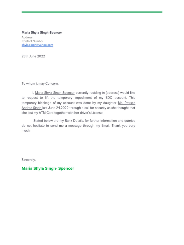 Letter of Lifting Temporary Impediment | PDF