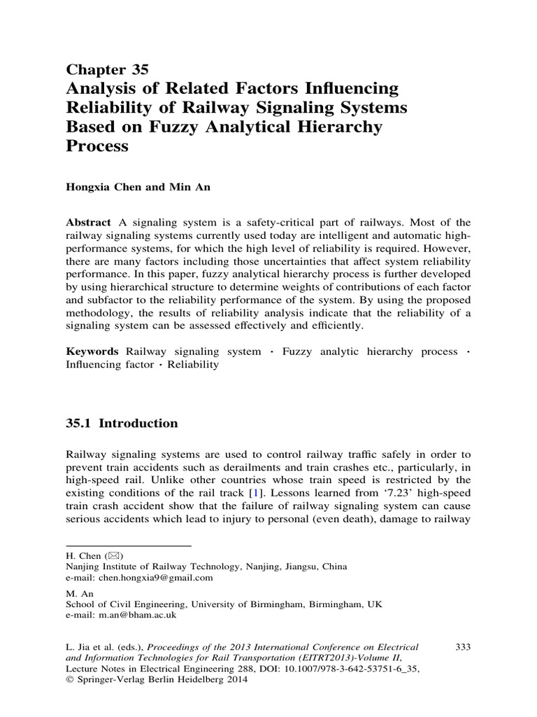 Analysis of Related Factors in Uencing Reliability of Railway Signaling ... Analysis of Related Factors in Uencing Reliability of Railway Signaling ...