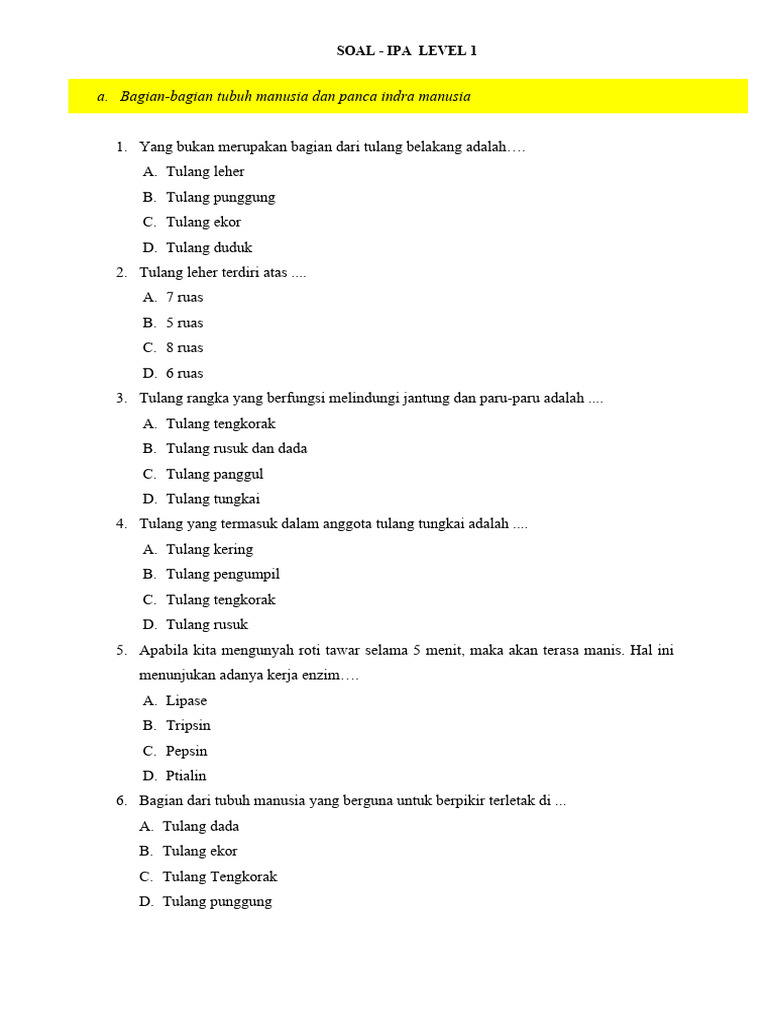 Soal Sains Lev 1 | PDF