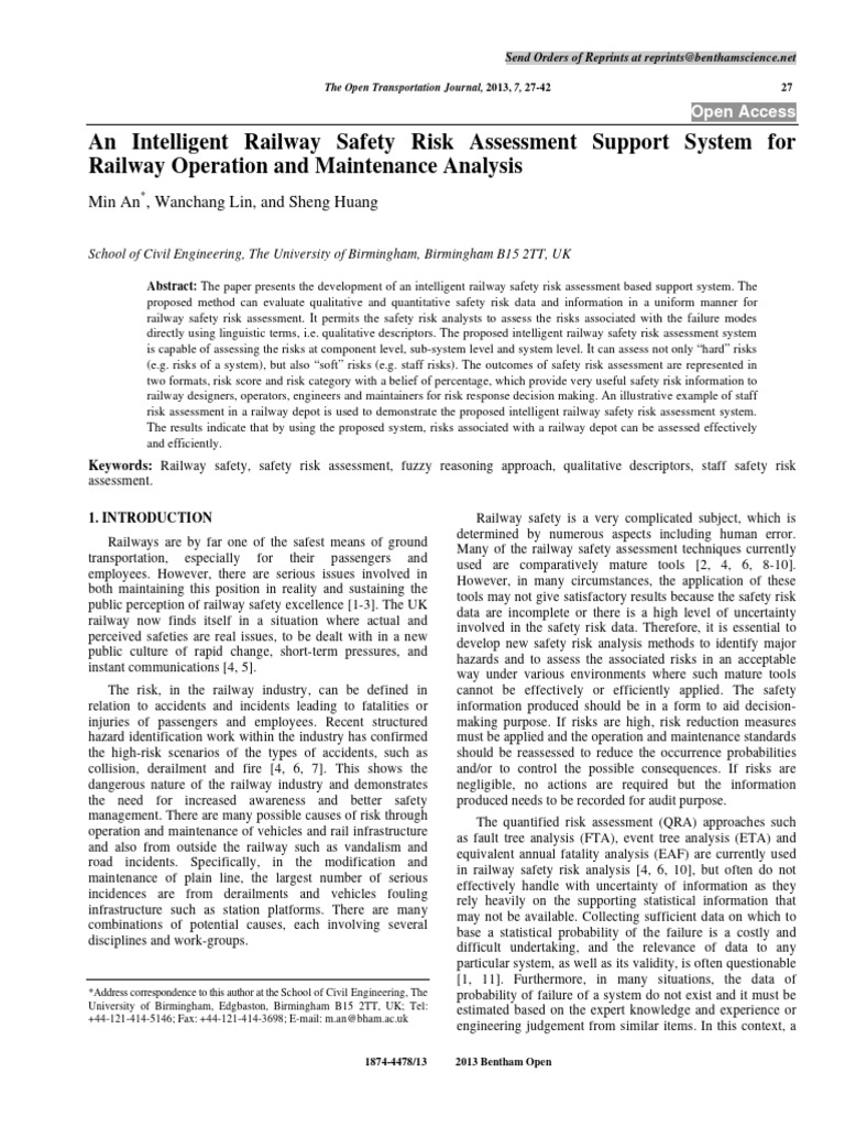An Intelligent Railway Safety Risk Assessment Support System For Railway Operation and ...