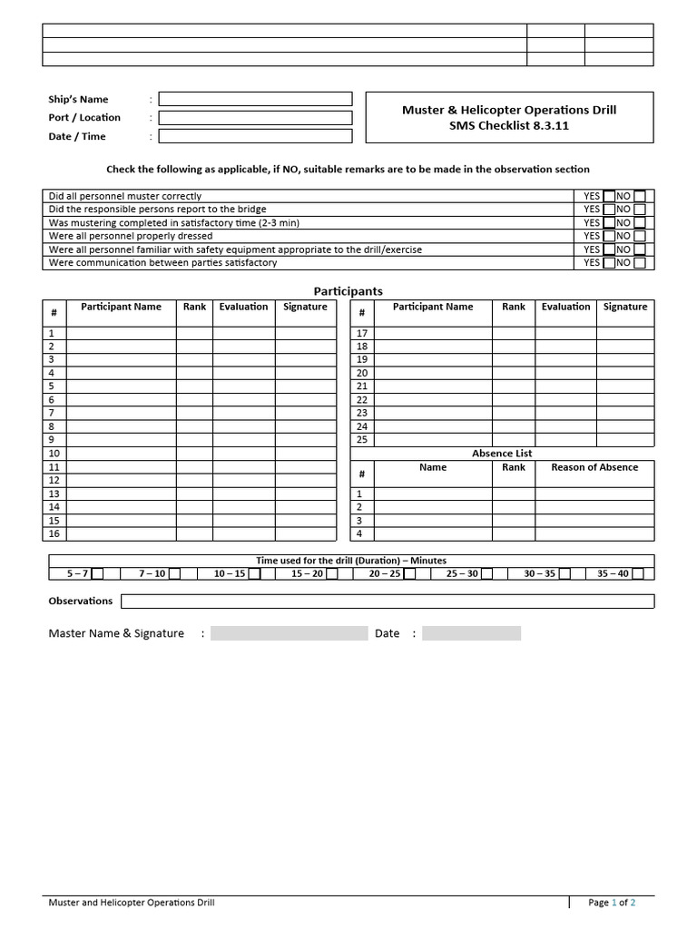 Muster & Helicopter Operations Checklist | PDF | Shipping