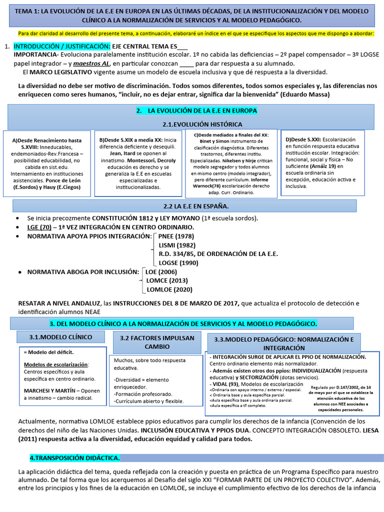 Resumen Tema 1 - Evolución E.E | PDF