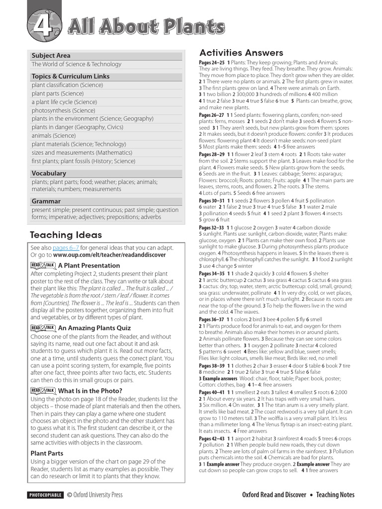 LV 4 All - About - Plants Answer Key | PDF | Plants | Flowers