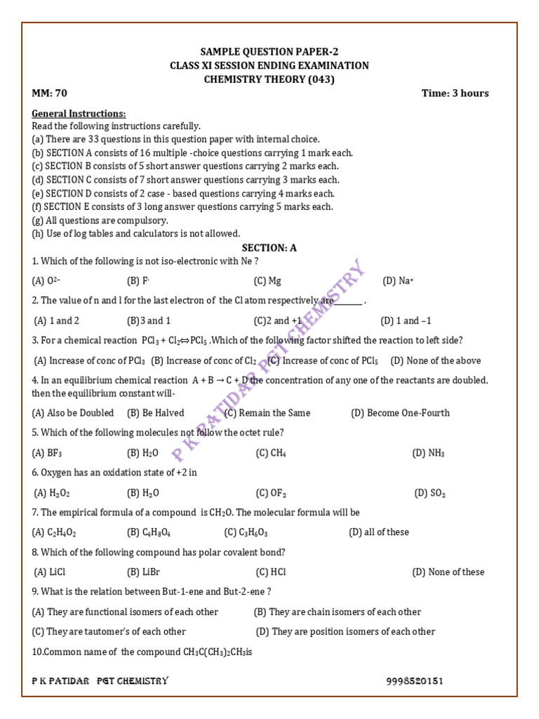 QP 3 Xi Chem Paper 3 | PDF | Mole (Unit) | Chemistry