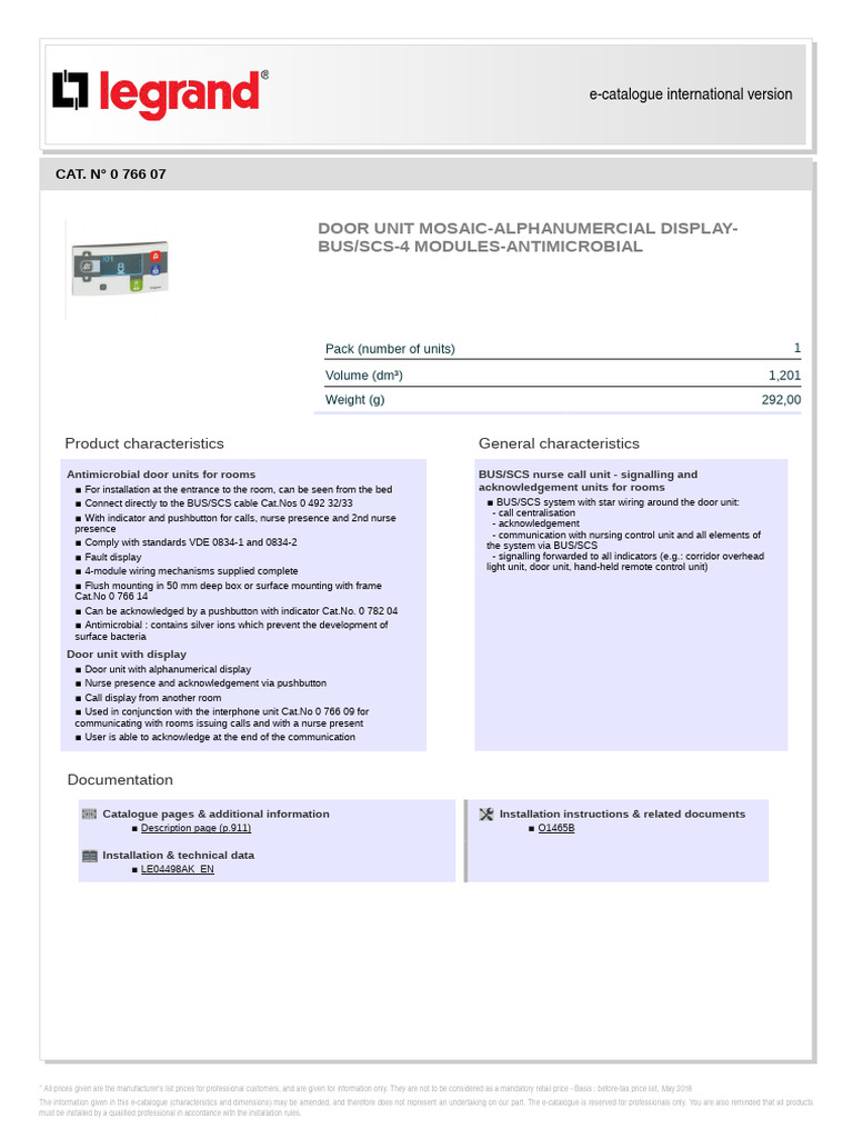 Legrand Supplier 076607 Nurse Calling Hospital System | PDF | Electronics | Electrical Engineering