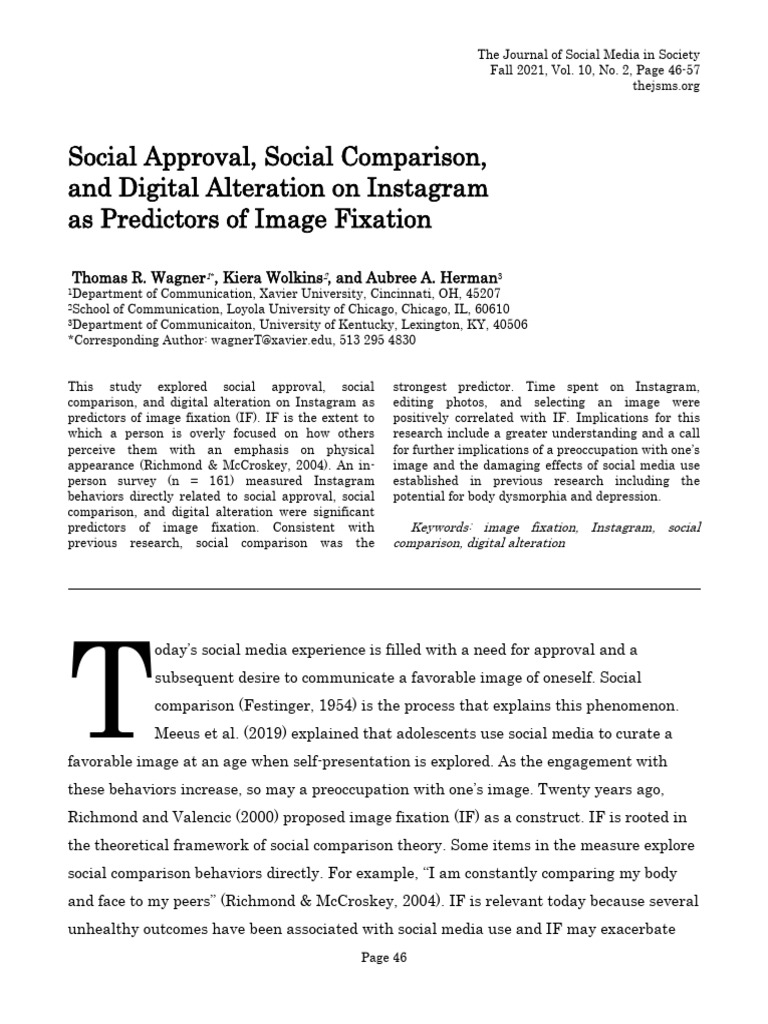 Social Approval, Social Comparison, and Digital Alteration On Instagram As Predictors of Image ...