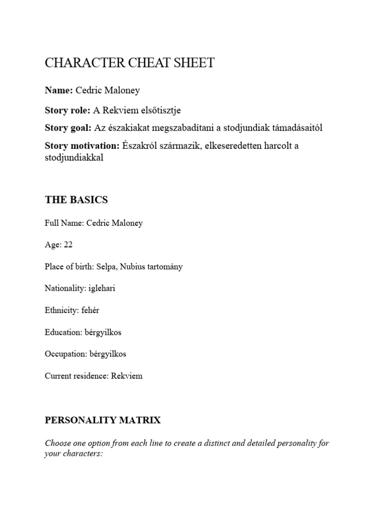 The Foolproof Character Cheat Sheet | PDF