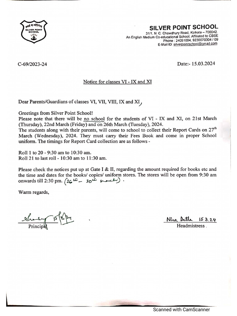 Notice For Classes VI - IX, XI | PDF
