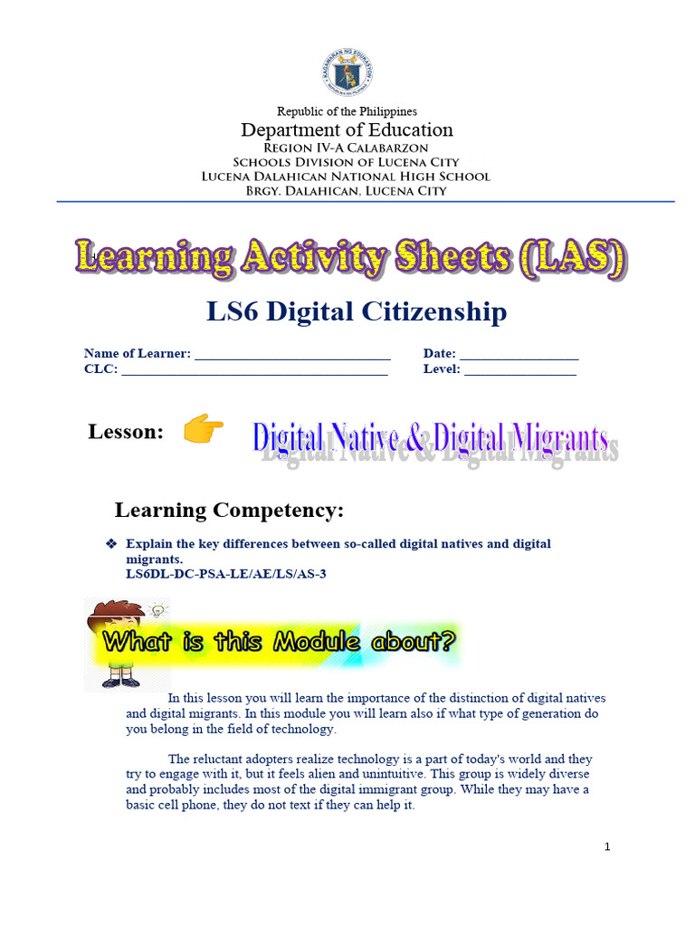 LS6 Modules With Worksheets Digital Native Migrants | PDF | Cyberspace | Information And ...