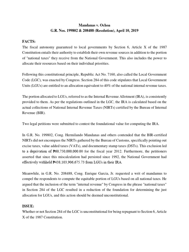 Mandanas v. Ochoa: IRA Computation Ruling | PDF | Taxes | Internal ...
