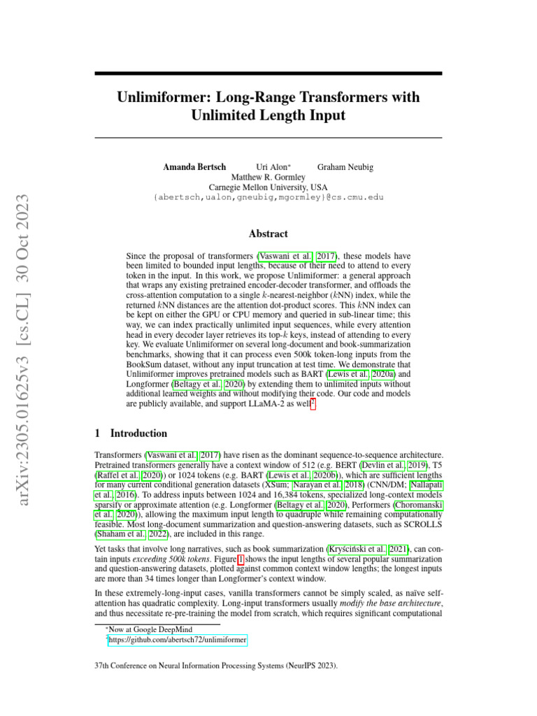 Unlimiformer Long Range Transformers With Unlimited Length Input | PDF | Computational ...