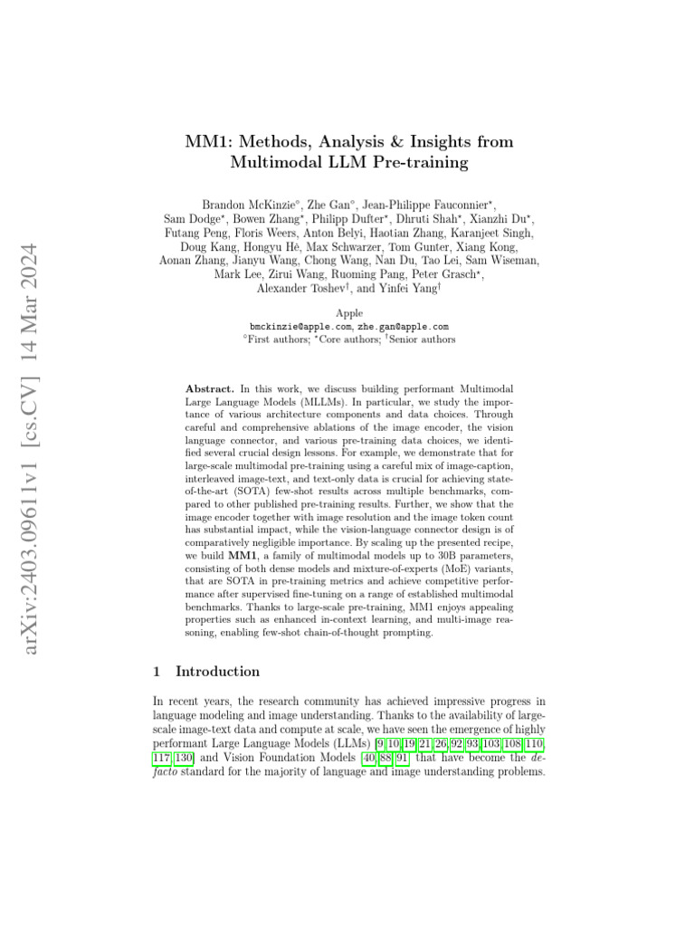 MM1 Methods, Analysis, Insights From Multimodal LLM Pre Training | PDF | Applied Mathematics ...