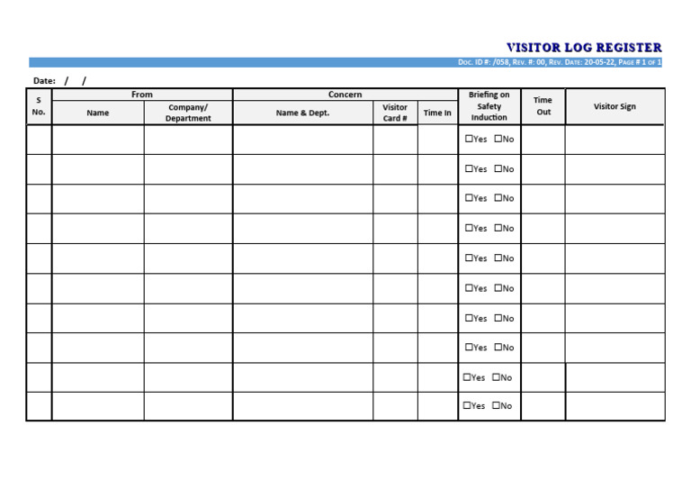 Visitor Log Register | PDF