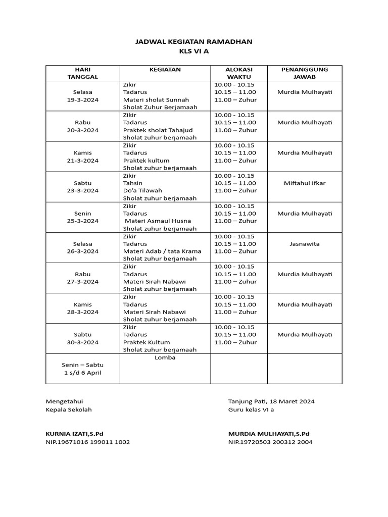 Jadwal Kegiatan Ramadhan | PDF