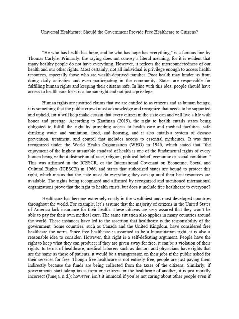 Argumentative Universal Healthcare | PDF | Health Care | Universal ...