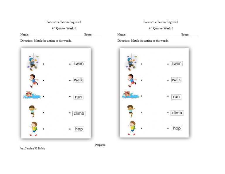 Formative Test in English 1-Action Words | PDF
