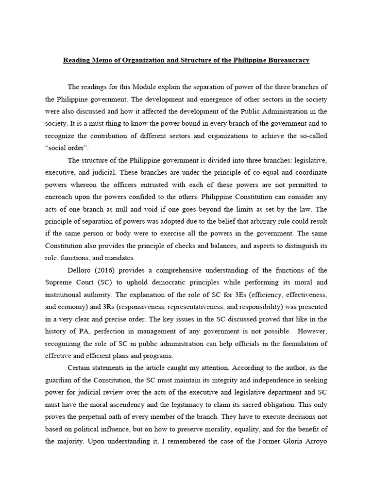 Reading Memo 3 | PDF | Separation Of Powers | Political Science