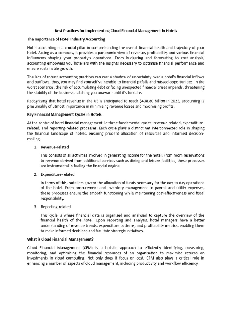 Best Practices For Implementing Cloud Financial Management in Hotels | PDF | Cloud Computing ...