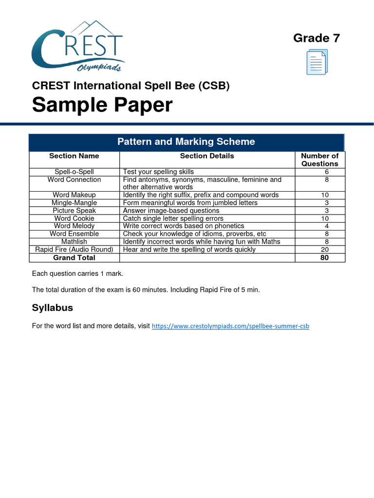 CSB Sample Paper For Class 7 | PDF | Grammar | Linguistics