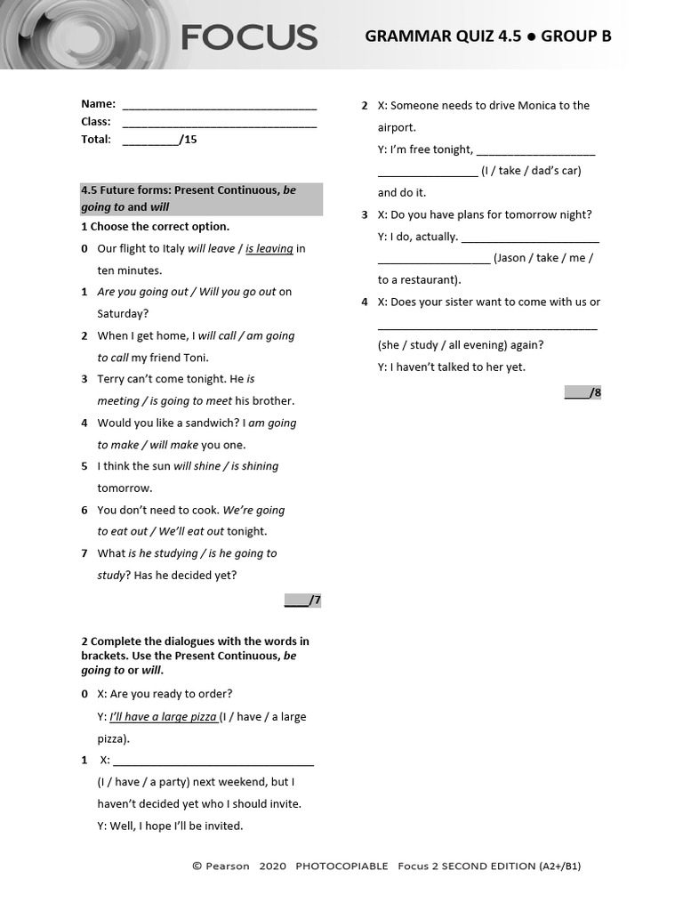 Focus2 2E Grammar Quiz Unit4 5 GroupB | PDF
