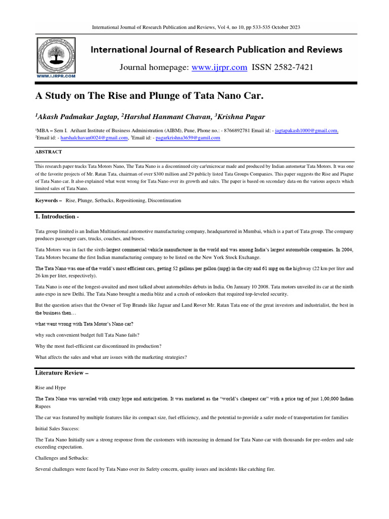 Case Study Nano | PDF | Car | Motor Vehicle