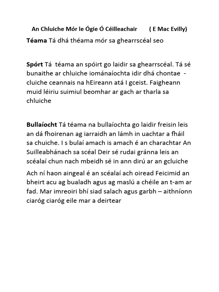 An Chluiche Mór Le Ógie Ó Céilleachair | PDF