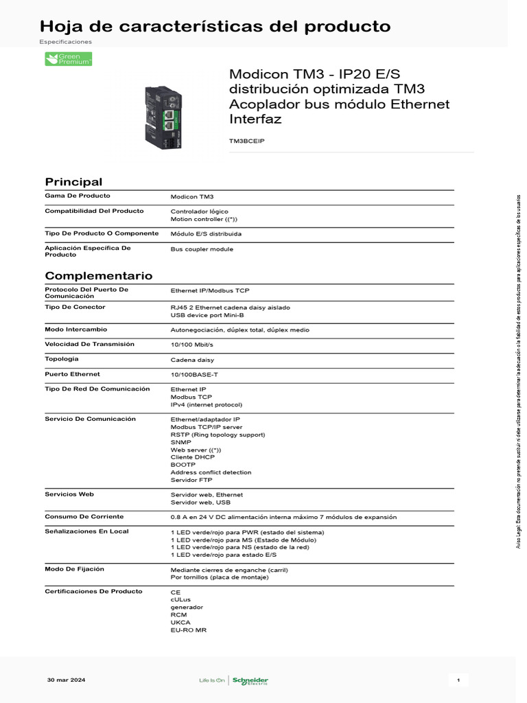 Módulo E/S Ethernet Modicon TM3 IP20 | PDF | Protocolos de internet ...
