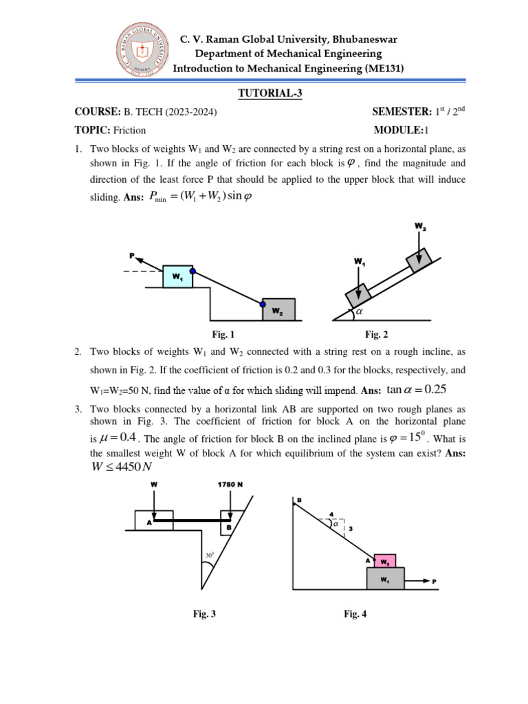 IME Tutorial - 3 | PDF | Friction | Physical Sciences