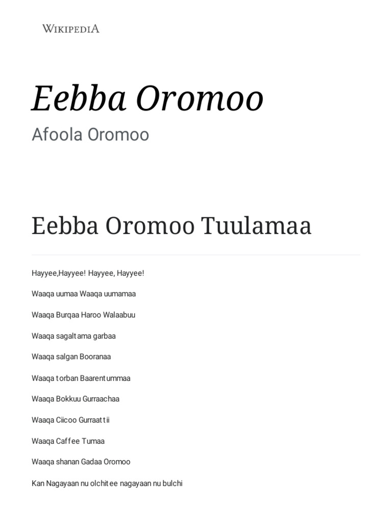 Eebba Oromoo - Wikipedia | PDF