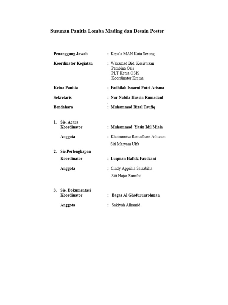 Susunan Panitia Lomba Mading Dan Desain Poster | PDF