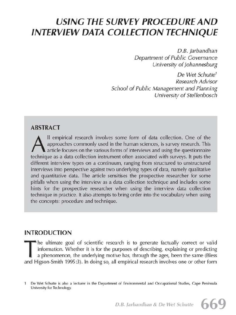 Using The Survey Procedure and Interview | PDF | Quantitative Research | Survey Methodology