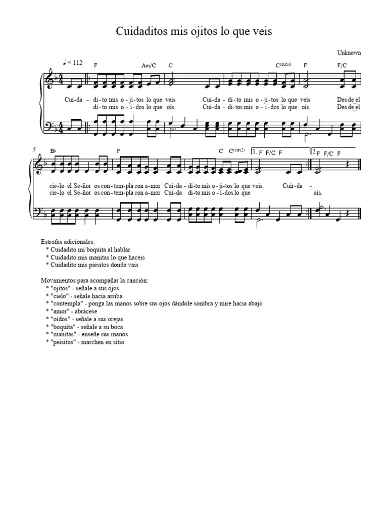 Canción Infantil: Cuidadito Mis Ojitos | PDF
