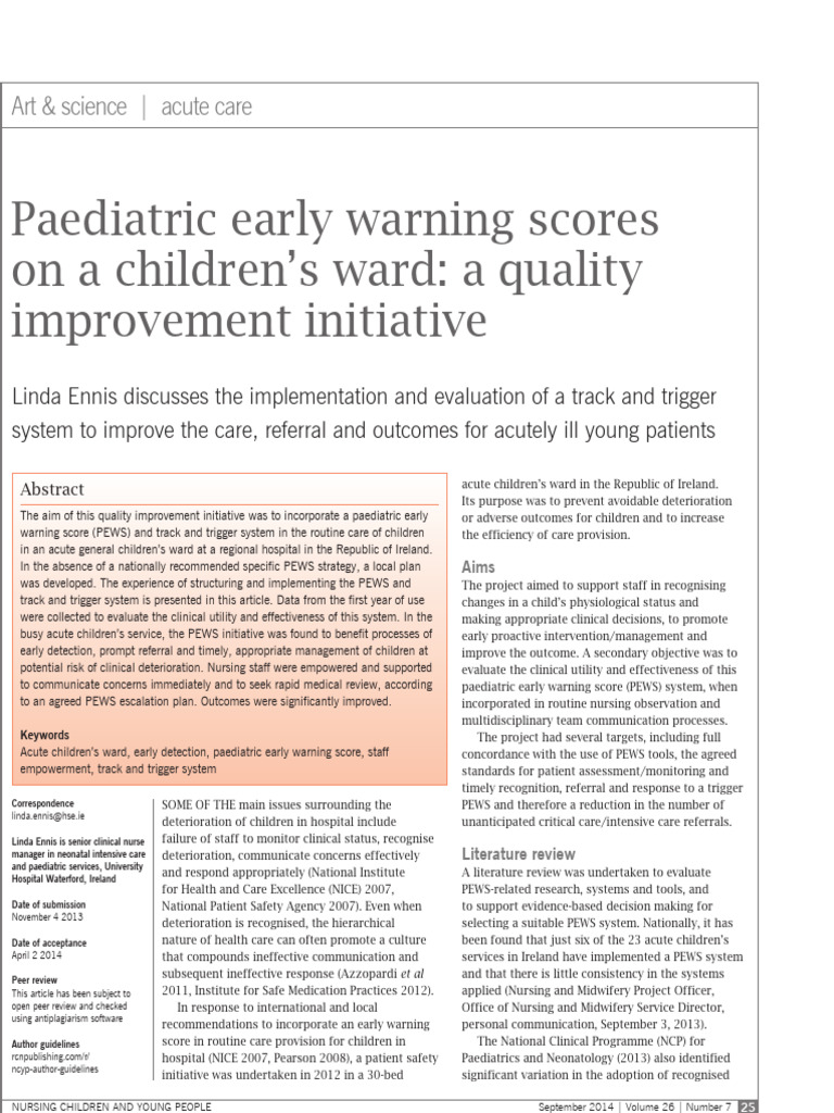 Paediatric Early Warning Scores | Download Free PDF | Hospital | Nursing
