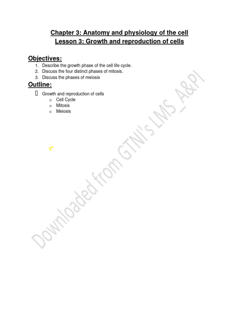 2.chap 3 - Lesson 3 - Growth and Reproduction of Cells - Handout | PDF | Meiosis | Mitosis