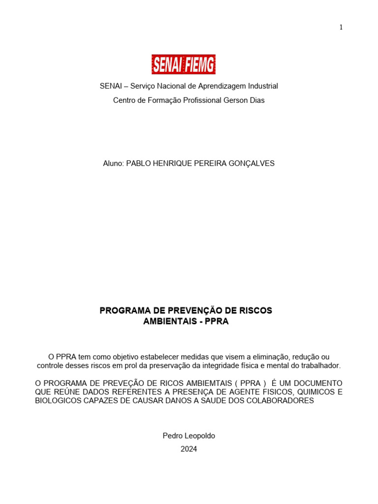 Modelo de Ppra | Download grátis PDF | Desenvolvimento profissional ...